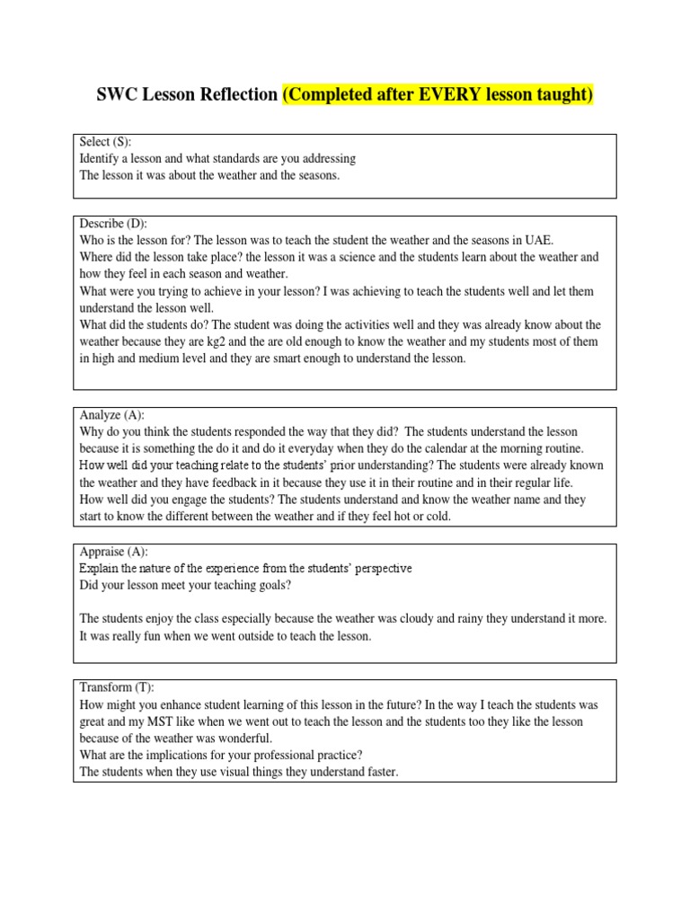 Reflection Lesson | PDF