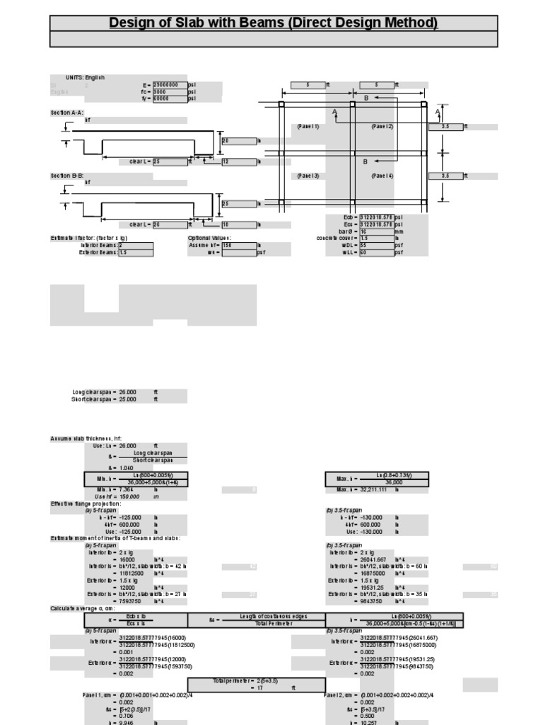 Design of Slab With Beams (Direct Design Method) : SI 2 English | PDF