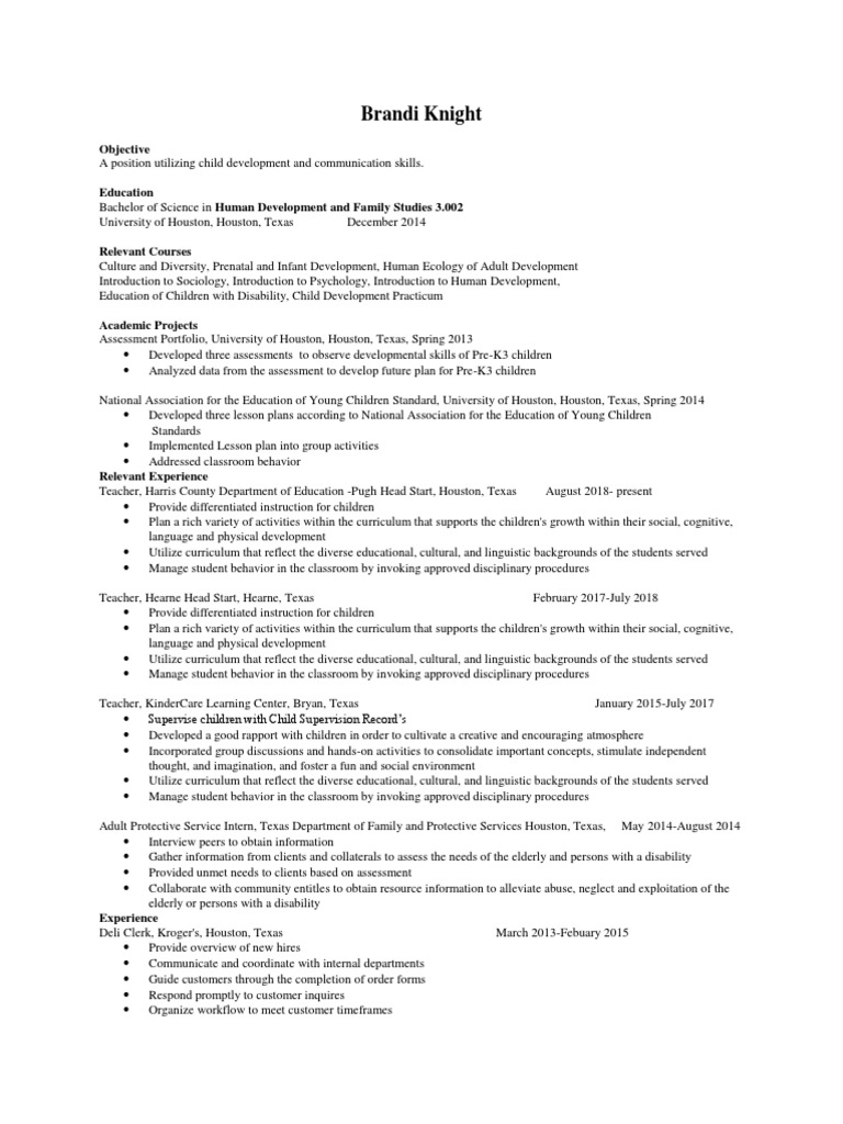 Brandi Knight Resume | PDF | Child Development | Relationships