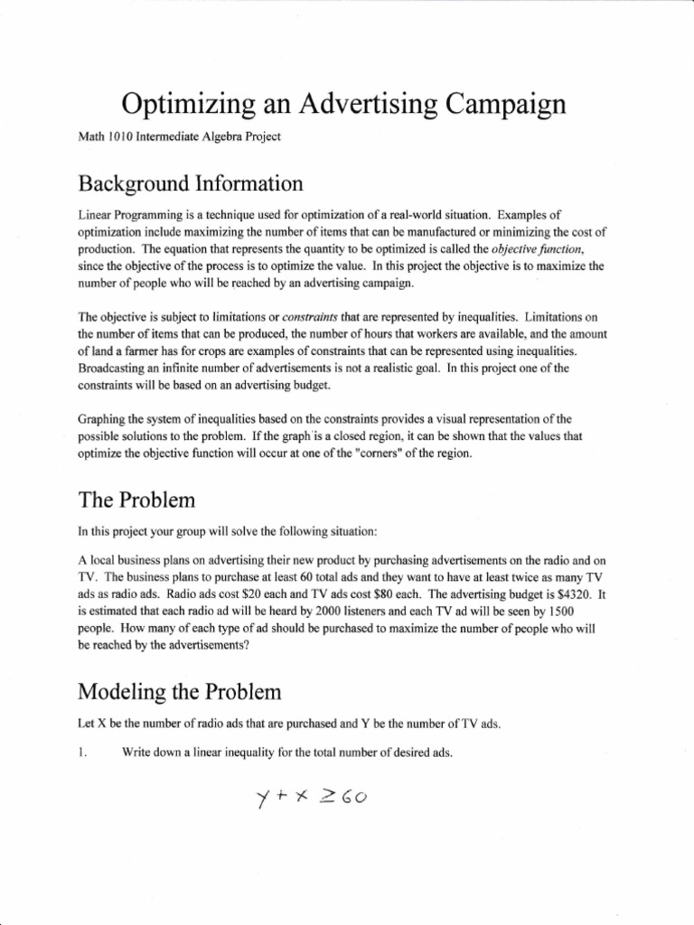Optimizing An Advertising Campaign | PDF | Linear Programming | Mathematical Optimization