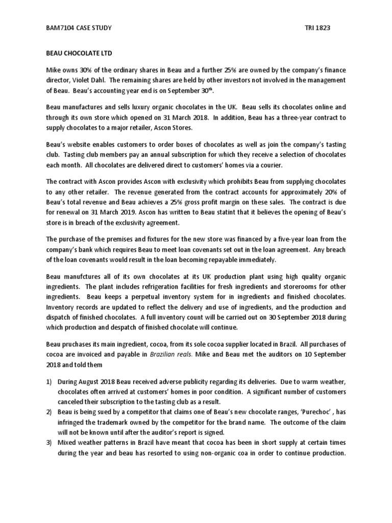 Beau Chocolate Case Study Analysis | PDF | Going Concern | Service ...