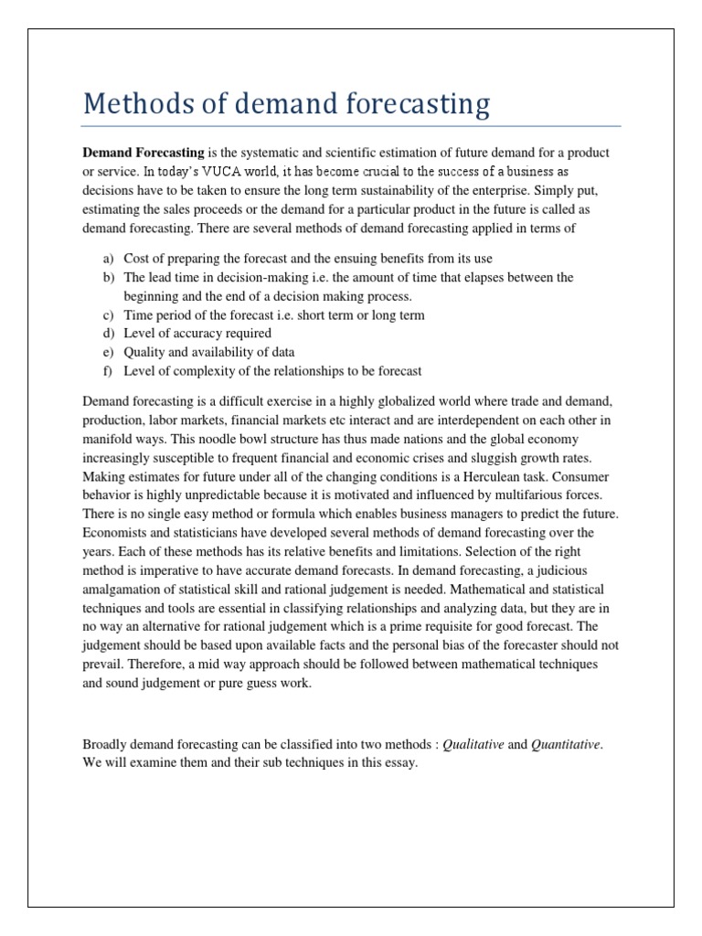Methods of Demand Forecasting | PDF | Linear Trend Estimation | Forecasting
