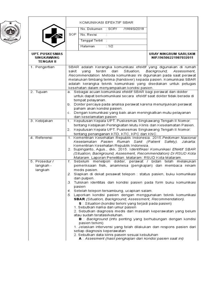 SOP Komunikasi SBAR | PDF | Kesehatan Holistik | Sains & Matematika
