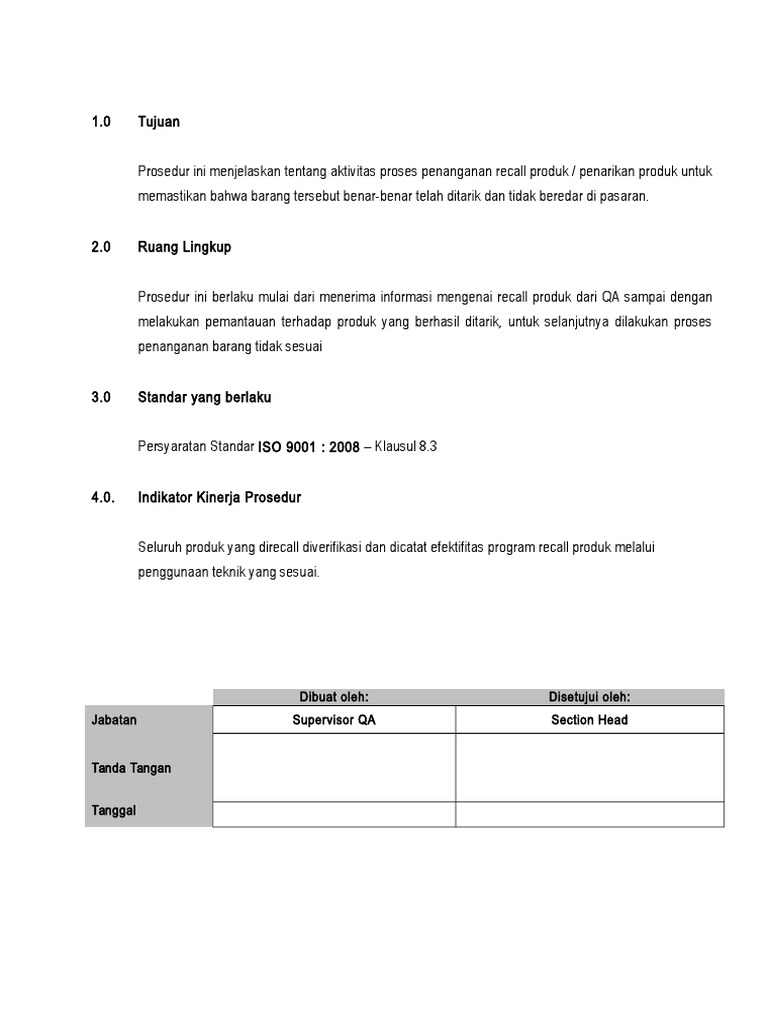 Prosedur Penanganan Recall Produk | PDF