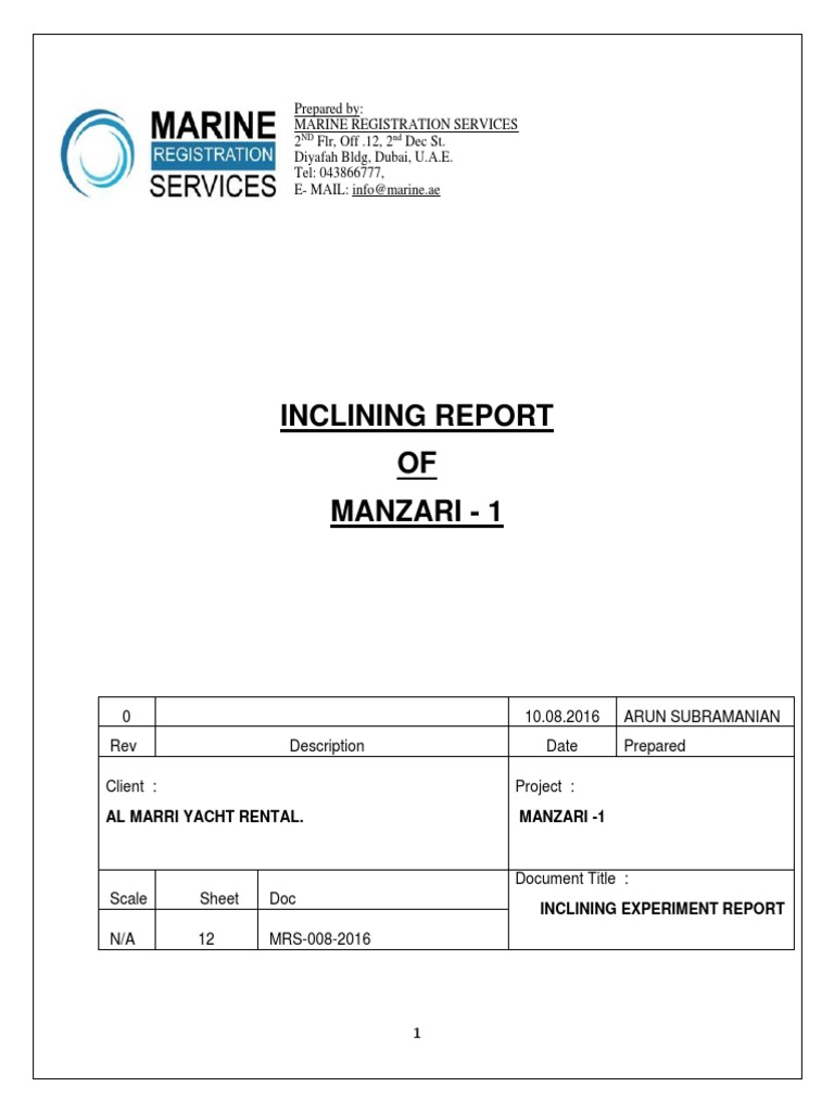 Inclining Experiment Report of Manzari - 1 | PDF