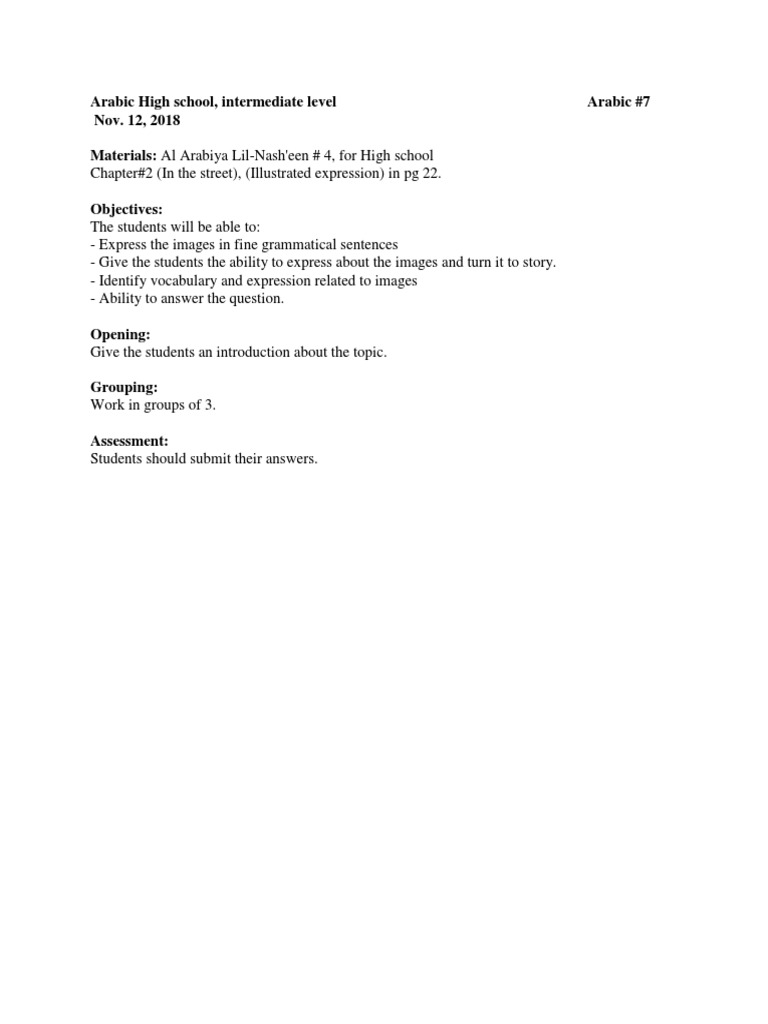 Arabic Lesson Plan #3 | PDF