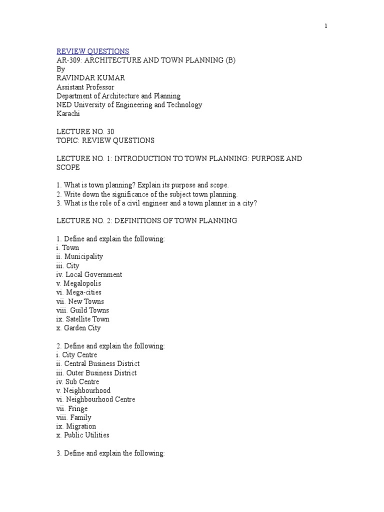 Urban Planning Review Questions | PDF | Slum | Zoning