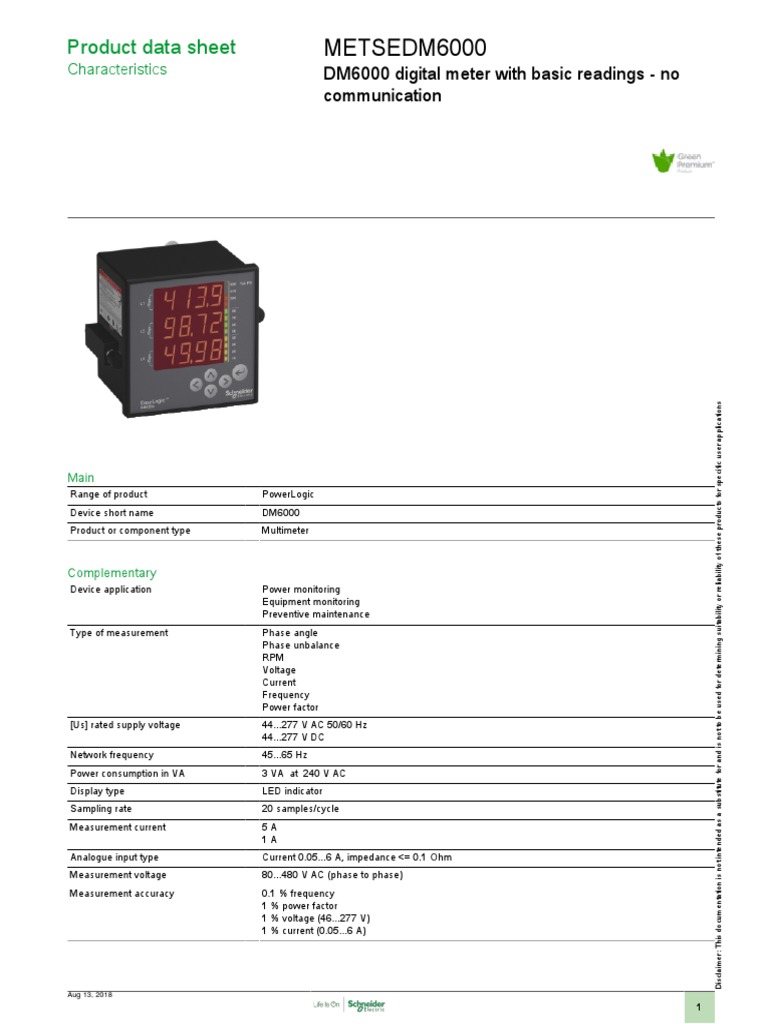PowerLogic DM6000 Digital Meter Specs | PDF | Physics | Force
