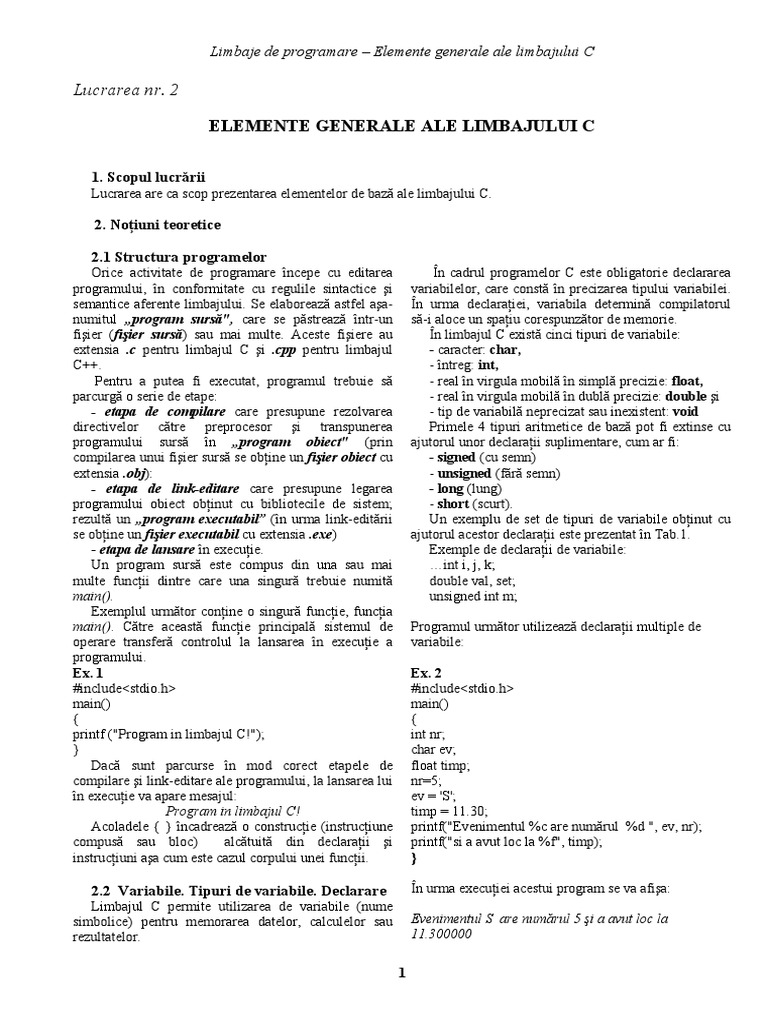 Limbaje de Programare - Laborator | PDF
