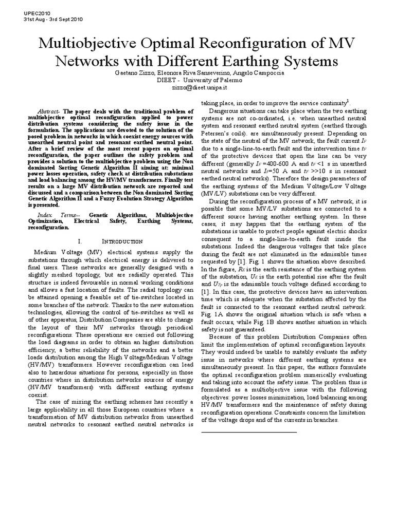 Multiobjective Optimal Reconfiguration Of Mv Networks With Different Earthing Systems Pdf