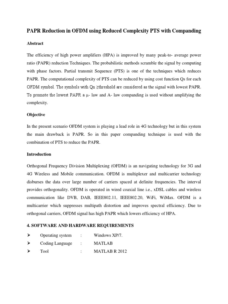 PAPR Reduction in OFDM Using Reduced Complexity PTS With Companding | PDF | Orthogonal Frequency ...
