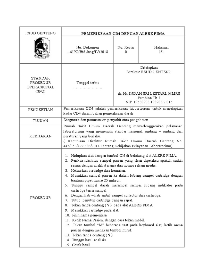 Prosedur Pemeriksaan CD4 Alere Pima | PDF