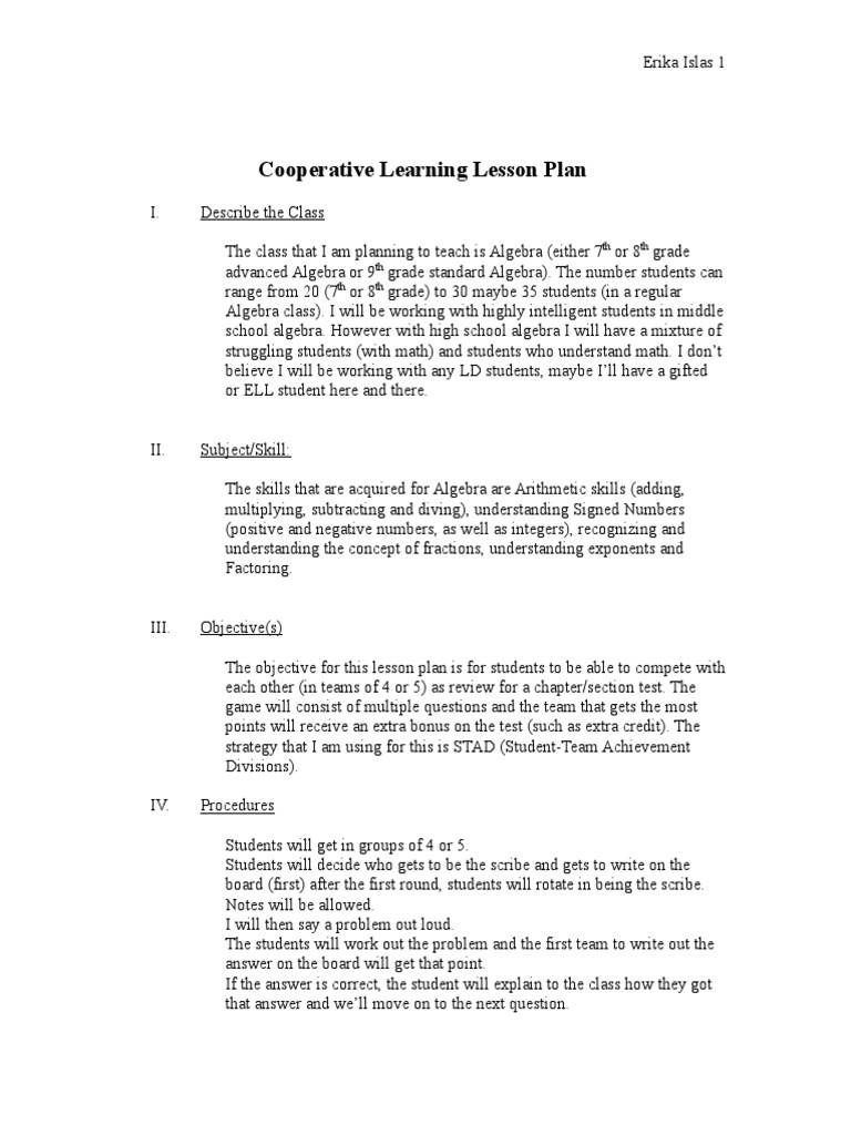 Cooperative Learning Lesson Plan: TH TH TH TH TH | PDF | Algebra ...