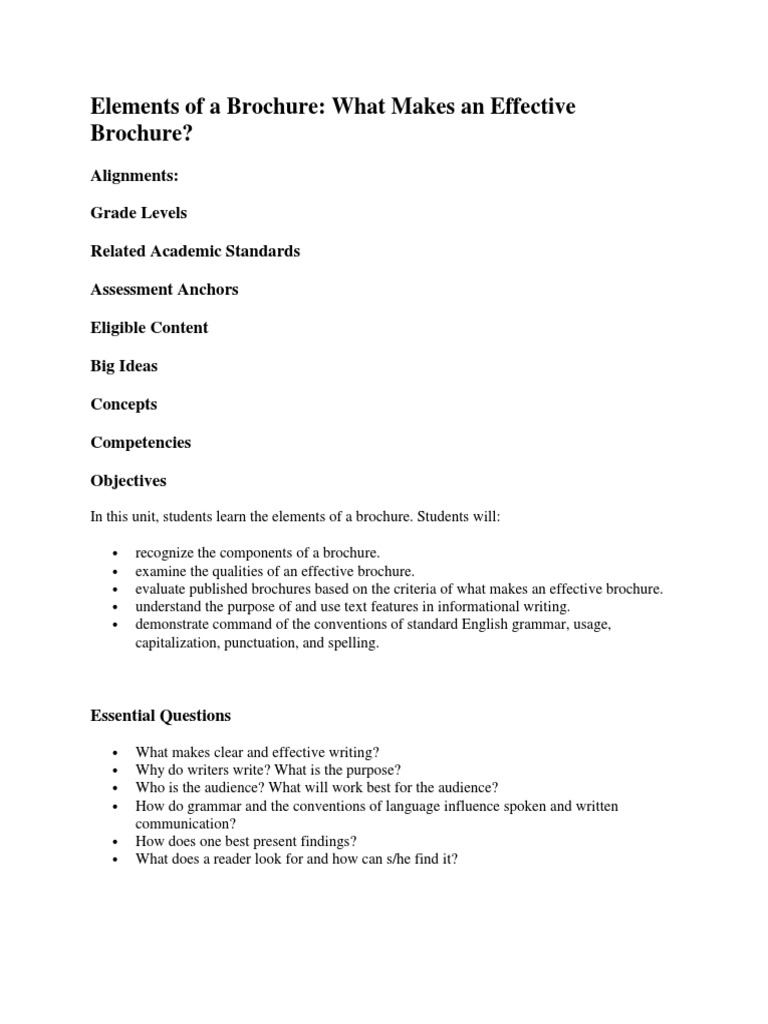 Elements of A Brochure | PDF | Audience | English Language