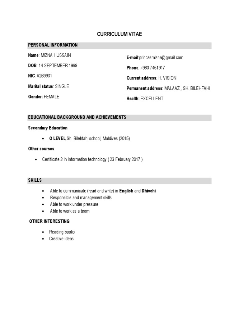 Curriculum Vitae: Certificate 3 in Information Technology (23 February ...