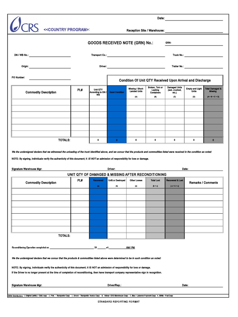 GRN Goods Received Note Adjusted JS | Download Free PDF | Transport ...