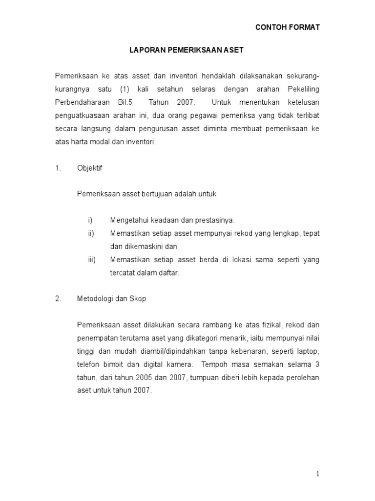 Ringkasan Format Laporan Pemeriksaan Aset 1 | PDF