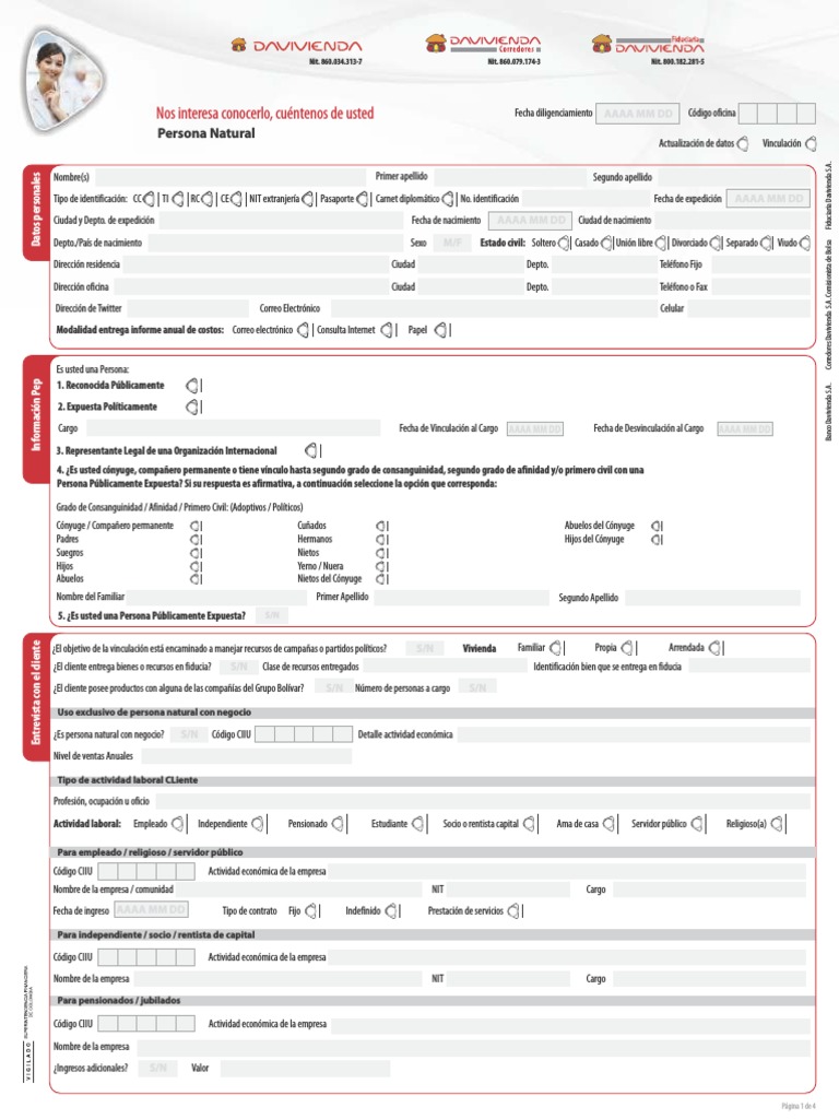 Forma FV Nic PN Persona Natural Davivienda Fatca Carta 2017 v5 | PDF ...