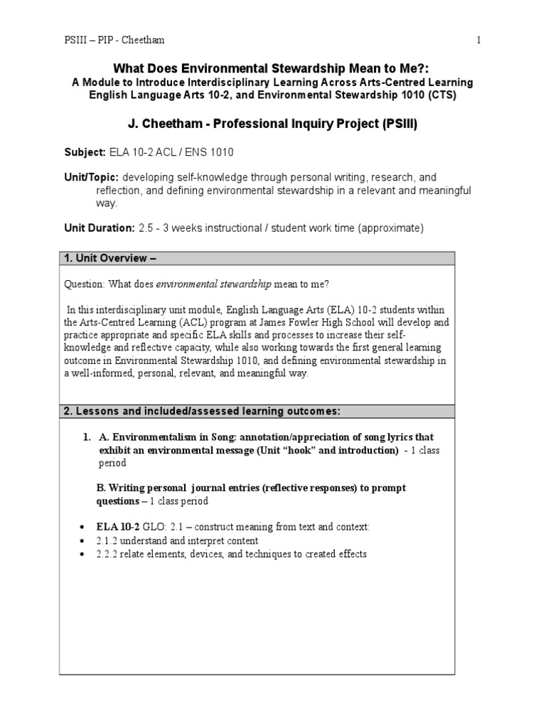 Pip - Unit Plan | PDF | Sustainability | Environmentalism
