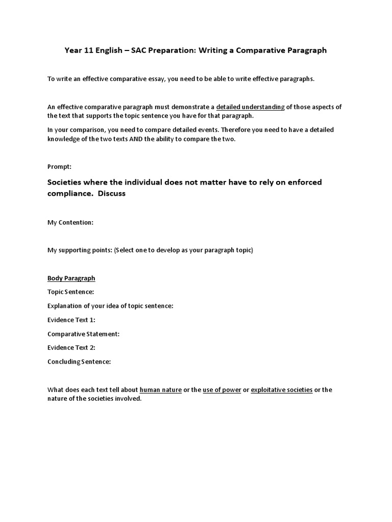 Year 11 English Writing A Comparative para | PDF