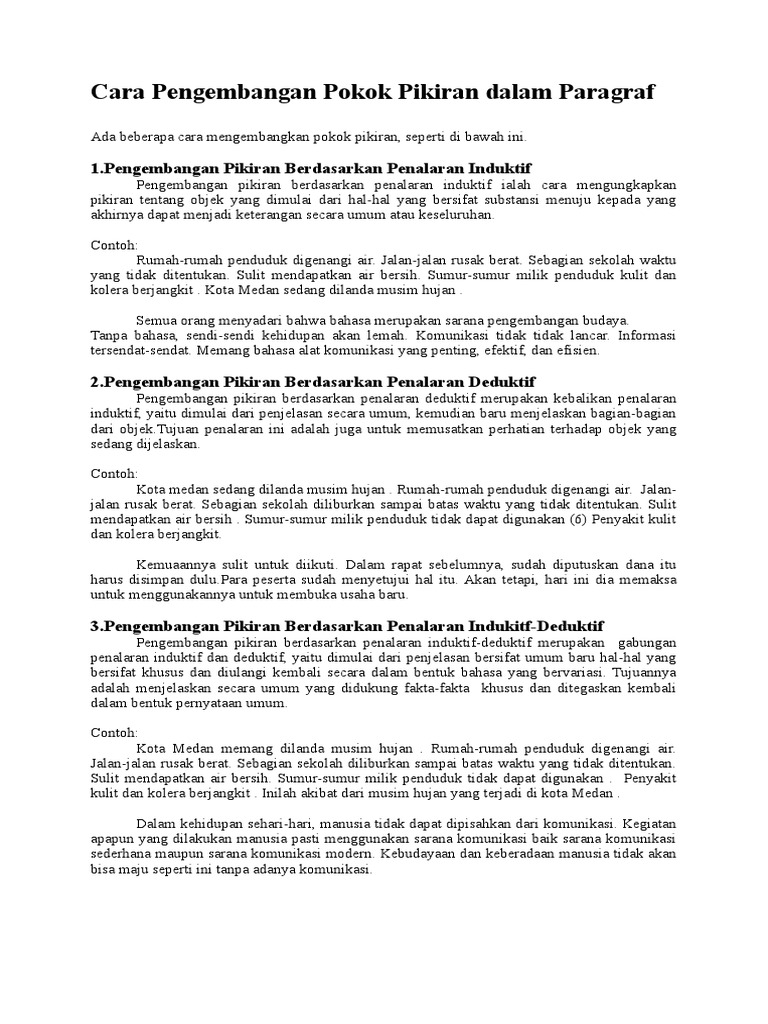 Cara Pengembangan Pokok Pikiran Dalam Paragraf | PDF