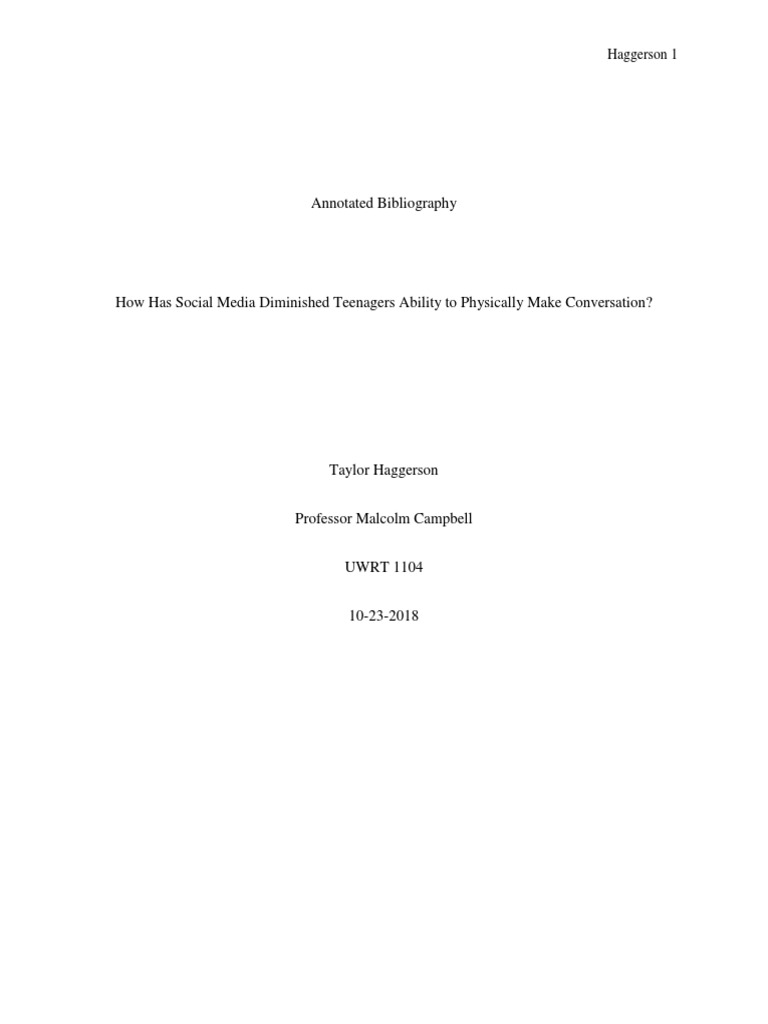 Annotated Bibliography - Taylor Haggerson-E-Portfolio | PDF | Social ...