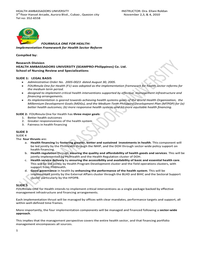 Implementation Framework For Health Sector Reform: W W/ WW ' M 'W 0w W ...