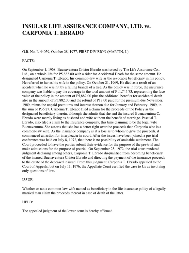 # 22 Insular vs. Ebrado | PDF | Life Insurance | Insurance