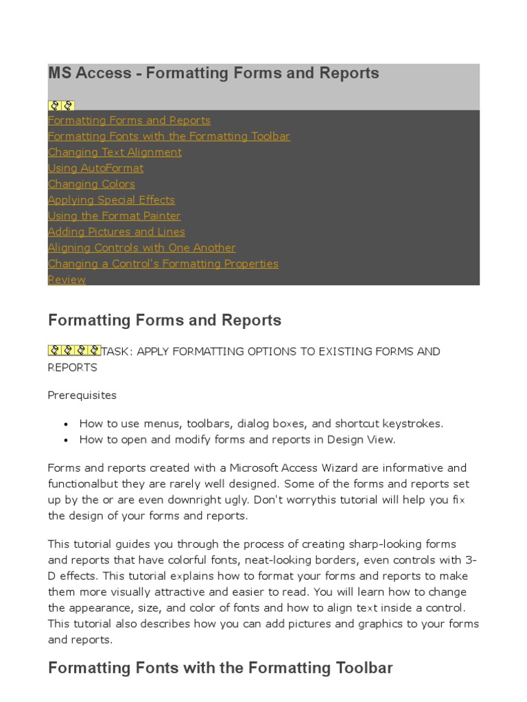 Ms Access Formatting Forms And Reports Pdf