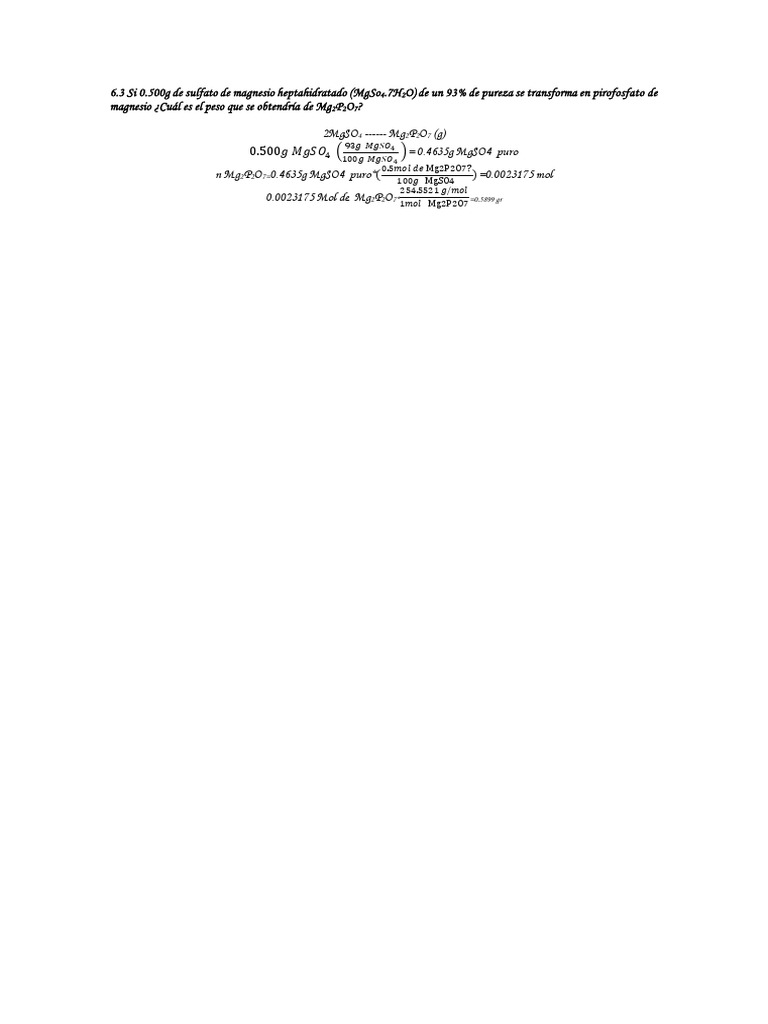 Cálculo de Mg2P2O7 a partir de MgSO4 | PDF