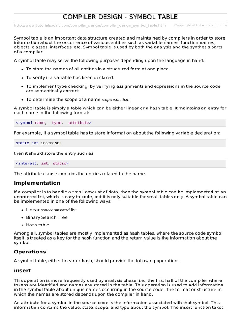 Compiler Design Symbol Table Pdf Scope Computer Science Subroutine