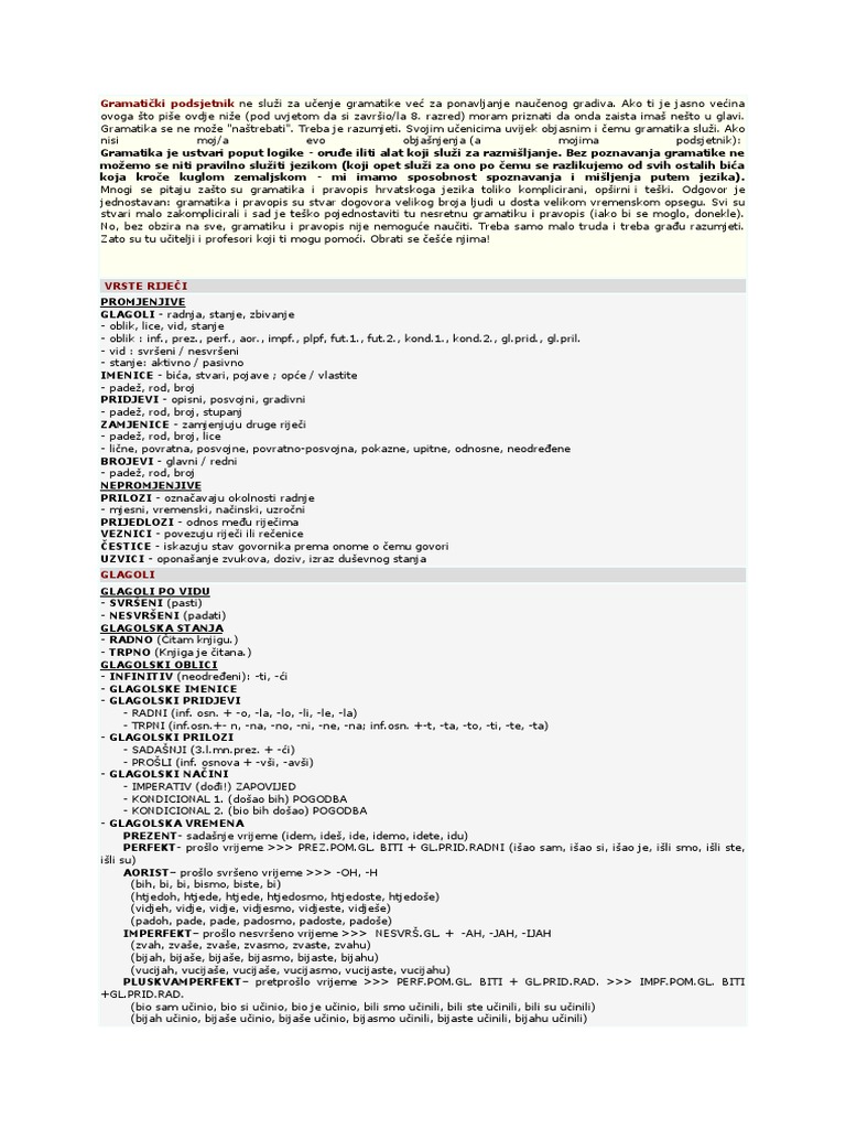 Gramatički Podsjetnik | PDF
