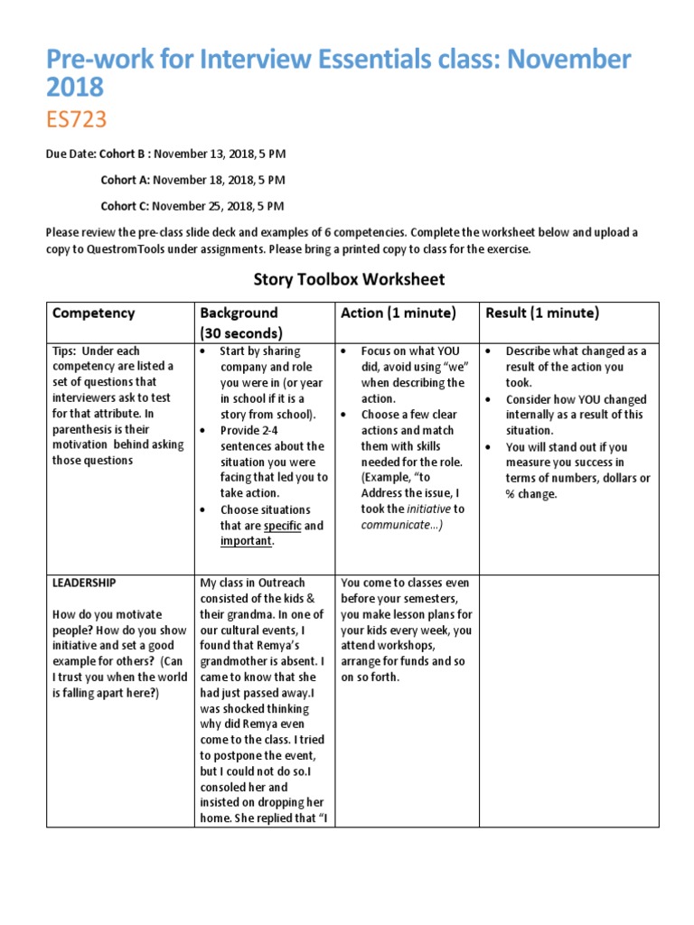 Pre-Work For Interview Essentials Class: November 2018: Story Toolbox ...