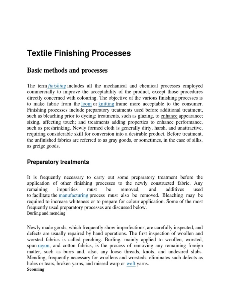 Textile Finishing Techniques Guide | PDF | Textiles | Yarn