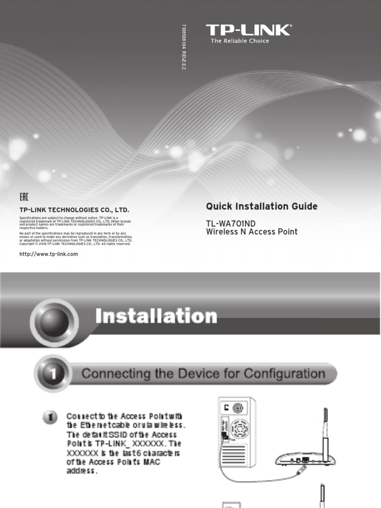 Quick Installation Guide: TL-WA701ND Wireless N Access Point | PDF ...