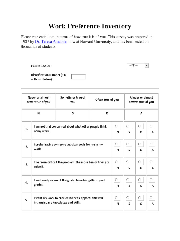 Work Preference Inventory | PDF | Change | Emergence