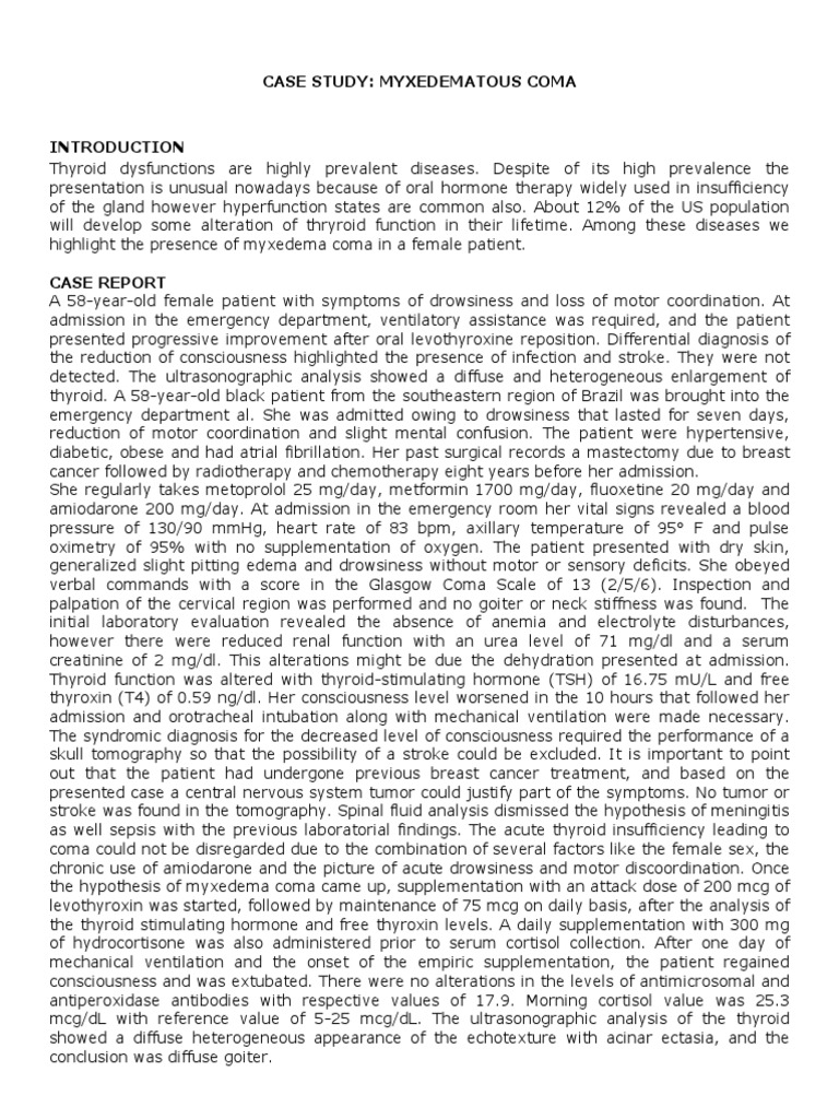 Case Study: MYXEDEMATOUS COMA | PDF | Hypothyroidism | Thyroid