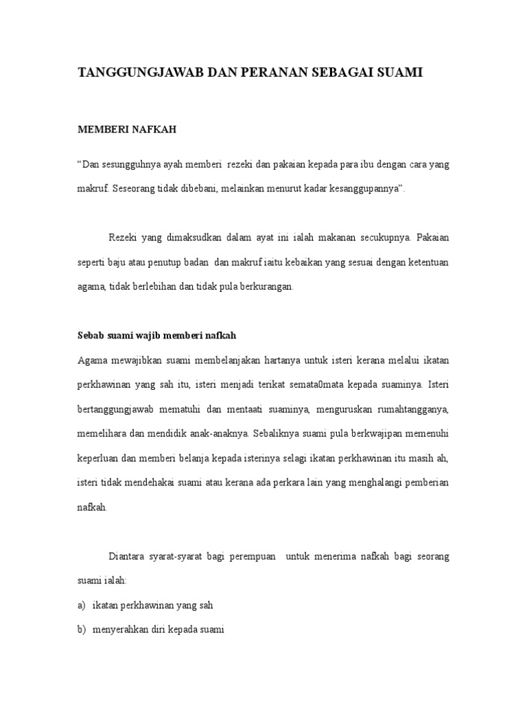 Tanggungjawab Dan Peranan Sebagai Suami | PDF