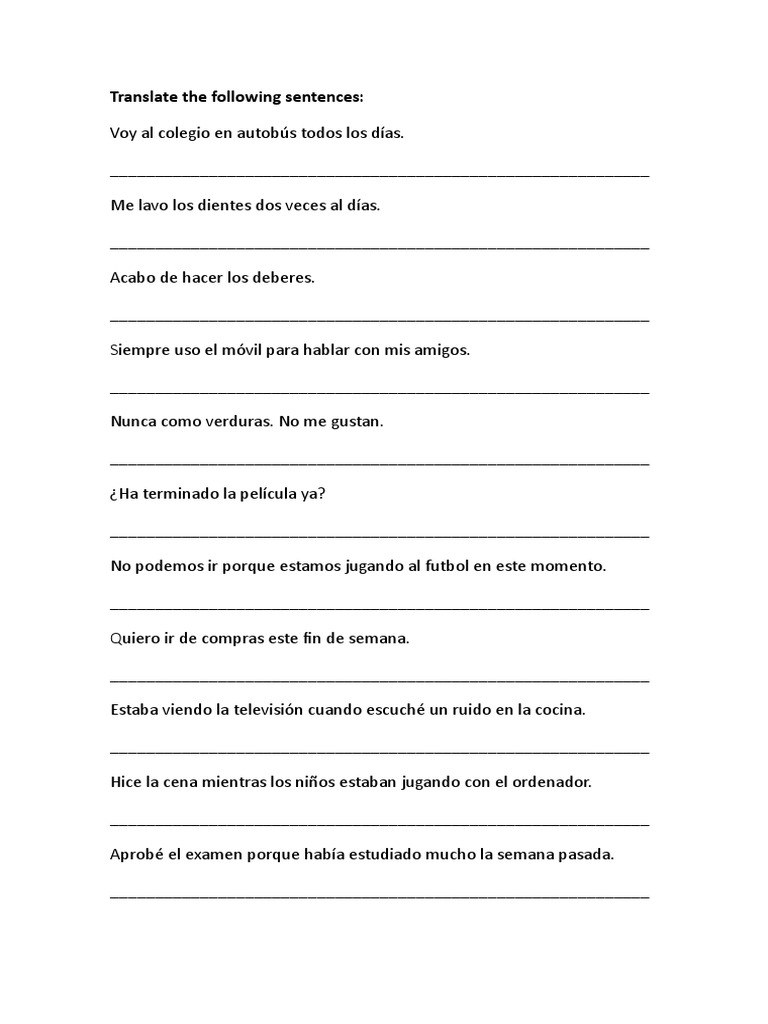 Translate The Following Sentences Spanish To English | PDF