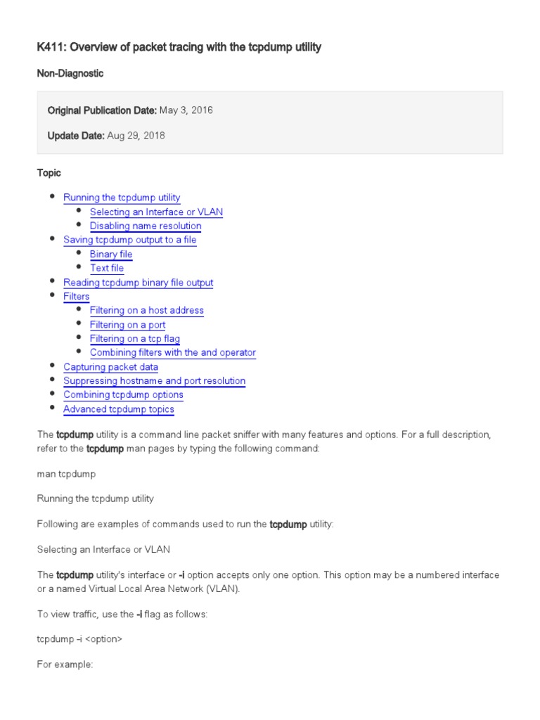 K411 Overview Of Packet Tracing With The Tcpdump Utility Pdf Port Computer Networking 7263