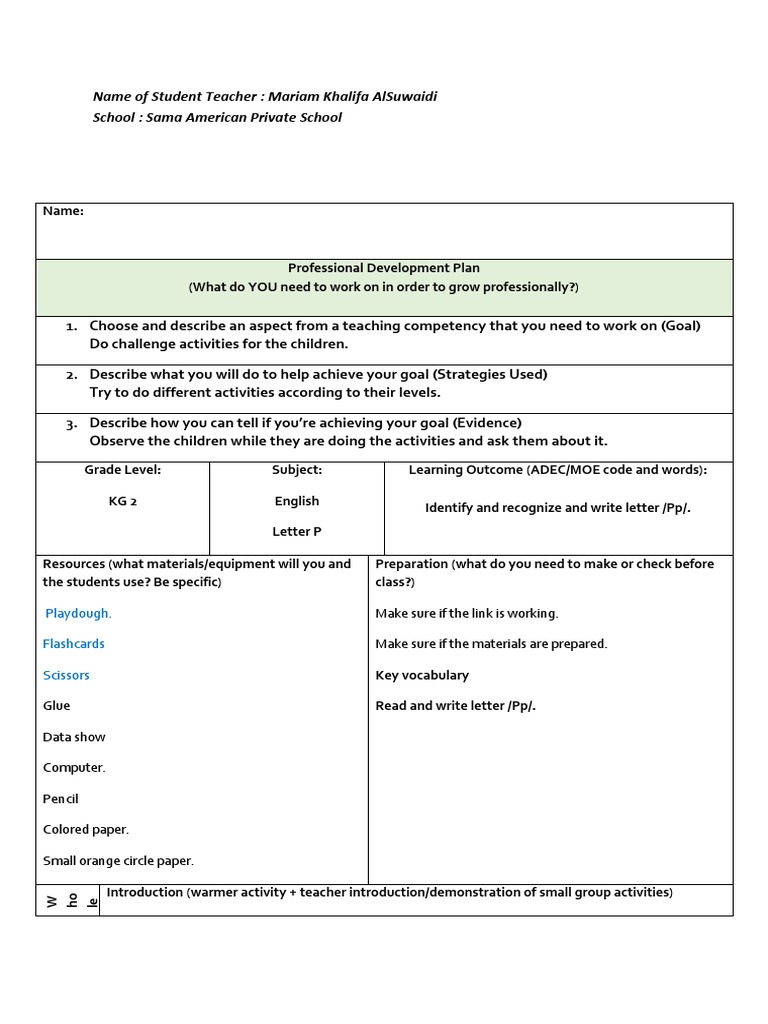 Lesson Plan Letter P | PDF | Lesson Plan | Teachers