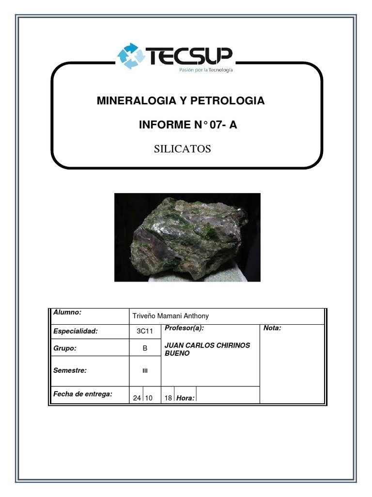 Informe Silicatos | PDF | Minerales | Materiales naturales