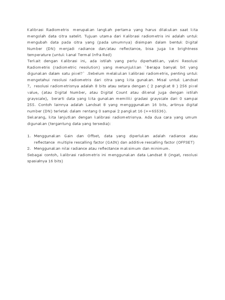 Koreksi Radiometrik Landsat | PDF | Sains & Matematika