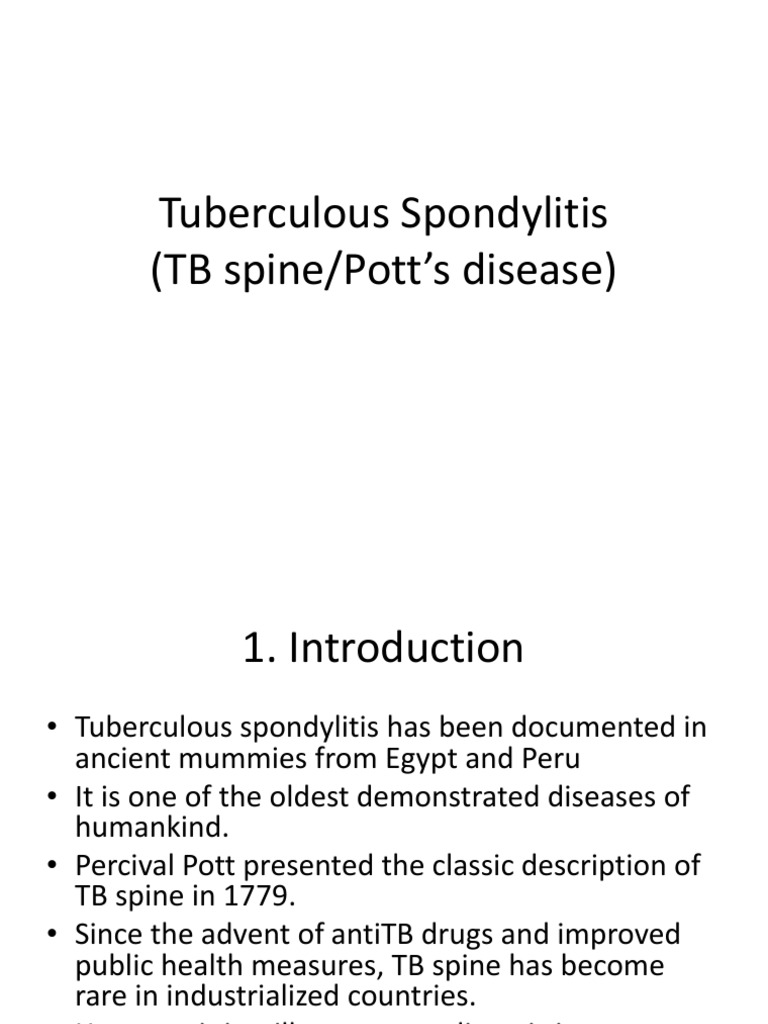 Tuberculous Spondylitis (TB Spine/pott's Disease) | PDF | Vertebral ...