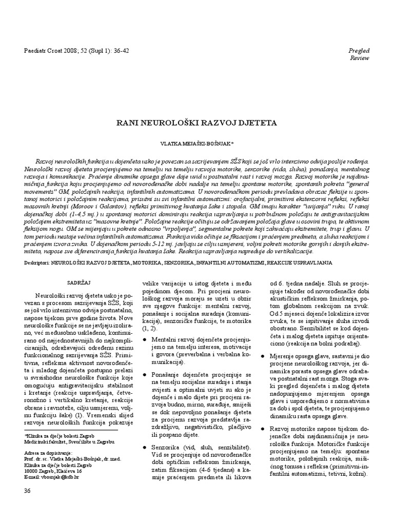 Rani Neurološki Razvoj Djeteta | PDF