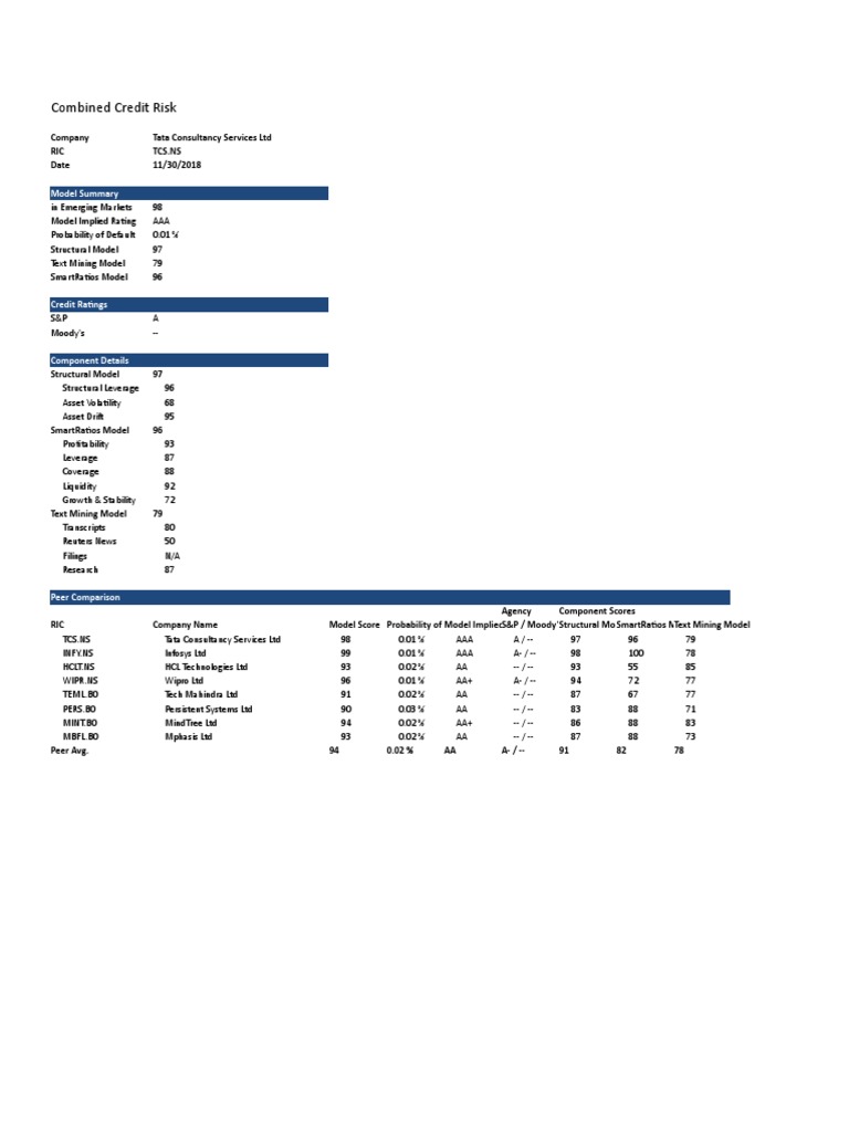Combined Credit Risk: Model Summary | PDF