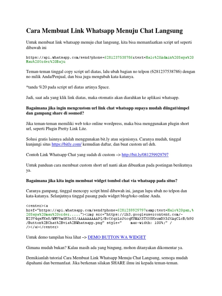 Cara Membuat Link Whatsapp Menuju Chat Langsung | PDF