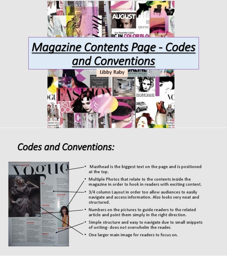 Magazine Contents Page - Codes and Conventions | PDF