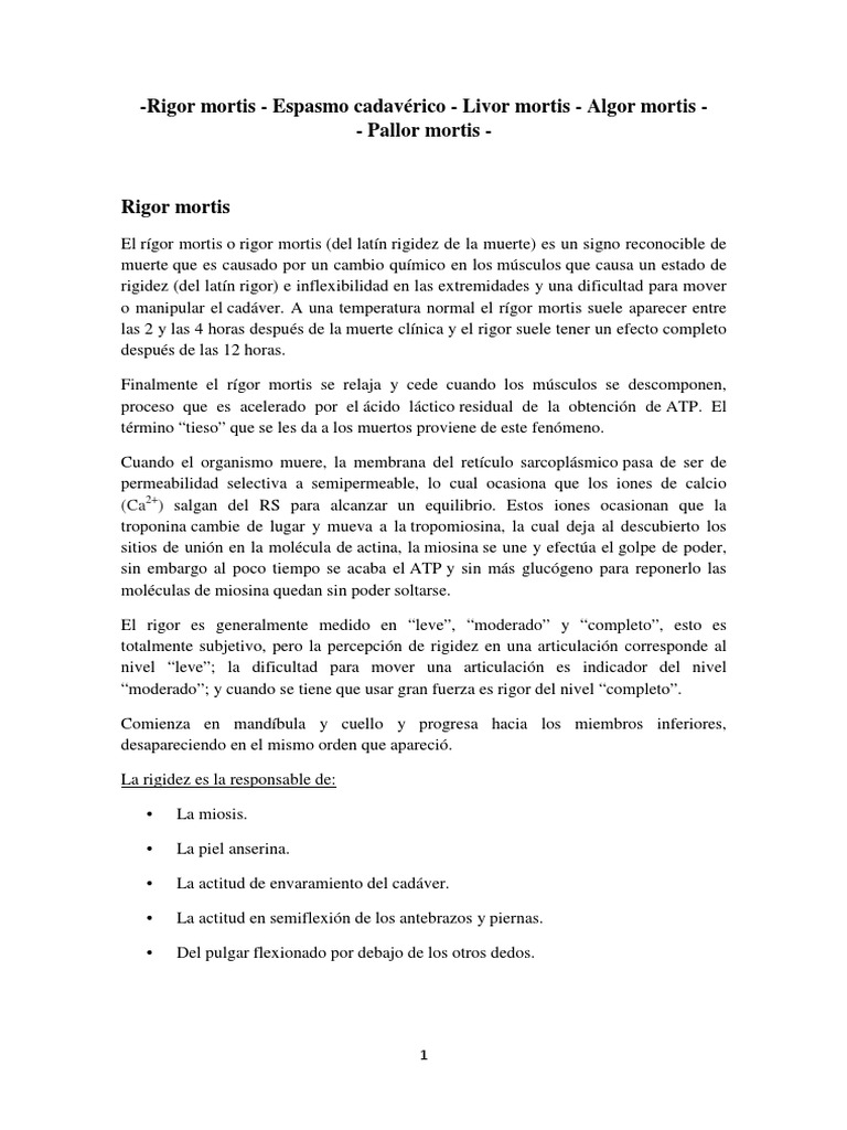 Rigor Libor Algor Mortis | PDF | Fisiología | Naturaleza