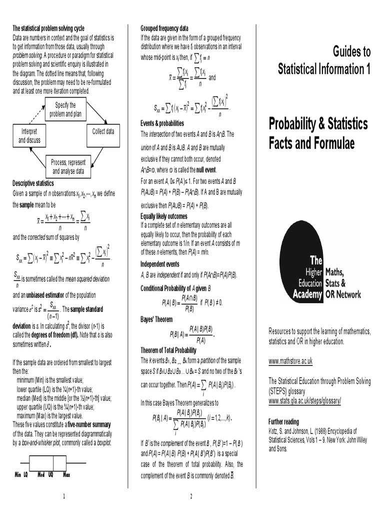 Probability & Statistics Facts and Formulae: Guides To Statistical ...